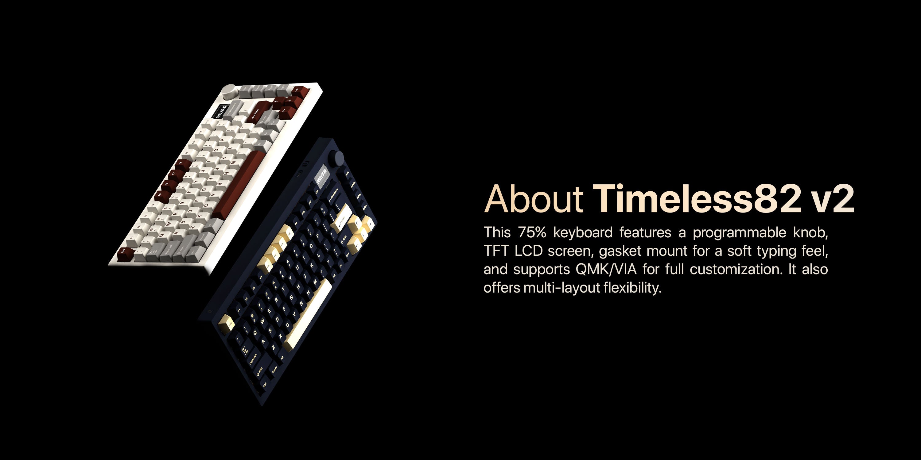 Noir Timeless82 v2 Special Edition 75% QMK/VIA Mechanical Keyboard Gas ...